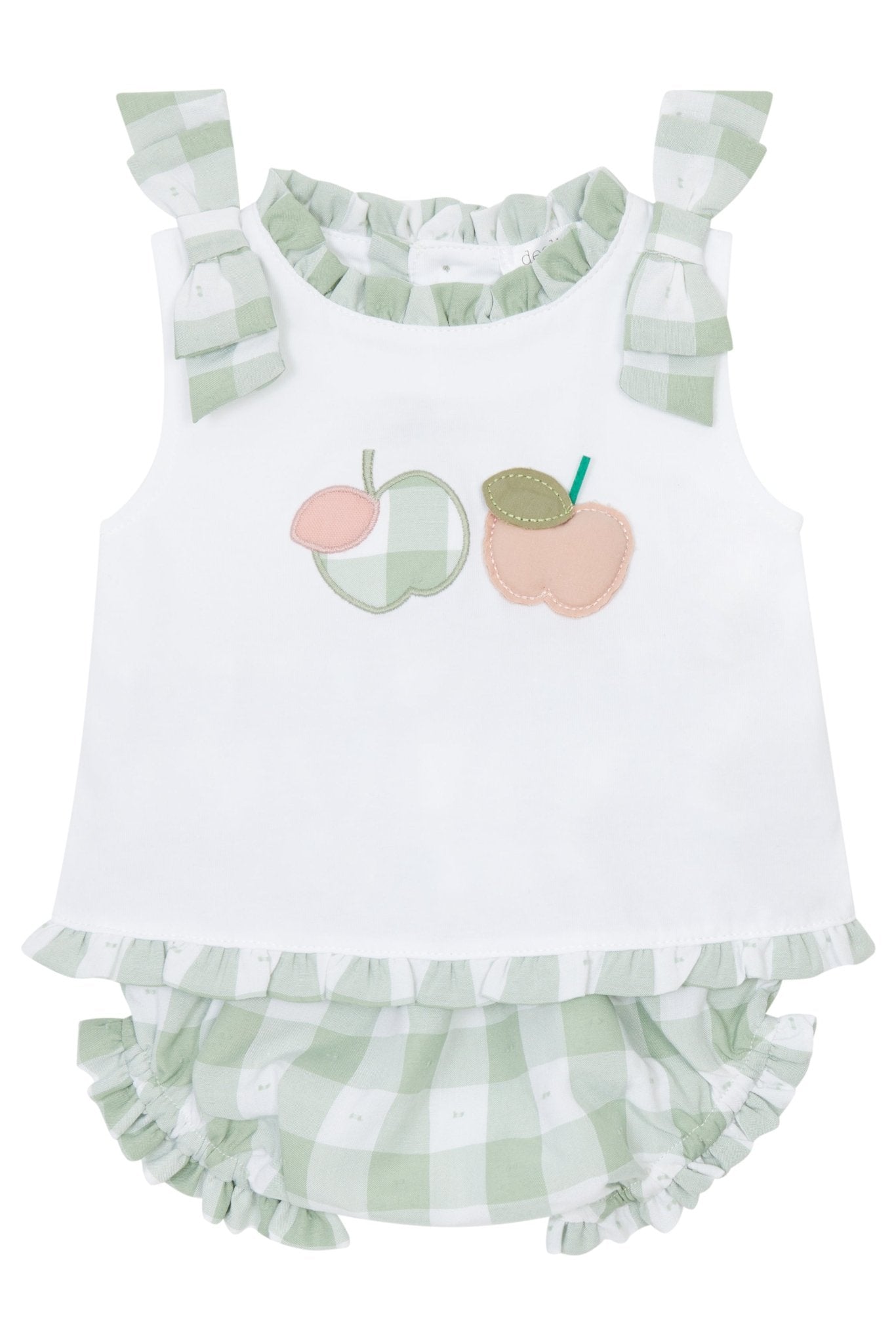 SS25 Deolinda | "Emma" Sage Green Gingham Top & Bloomers – Millie and John