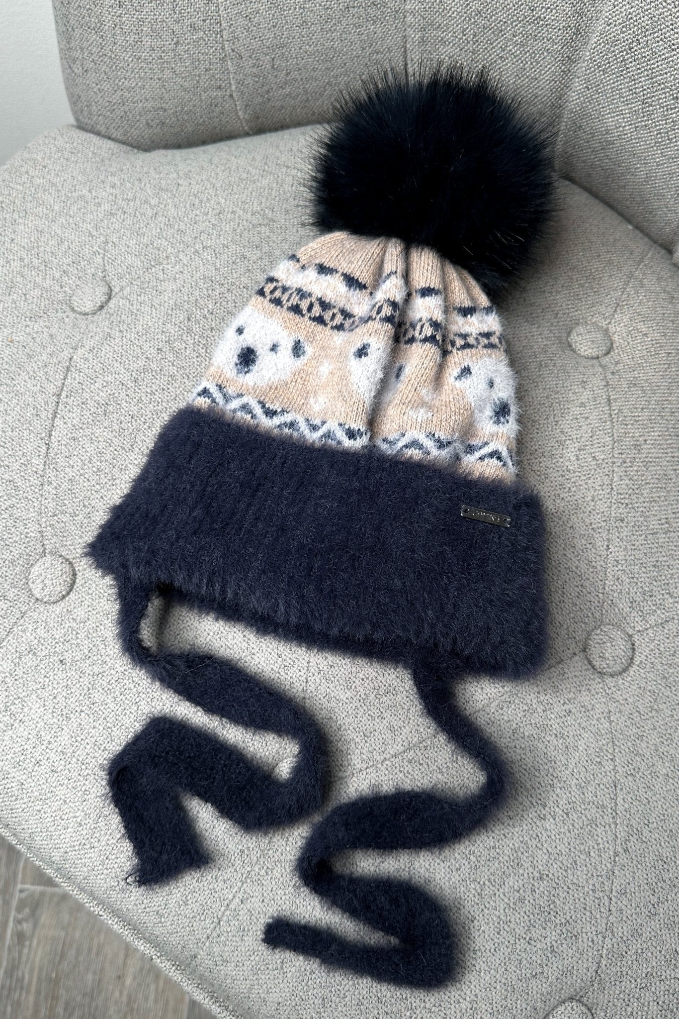 Jamiks AW24 | Fluffy Navy Teddy Fair Isle Pom Pom Hat – Millie and John