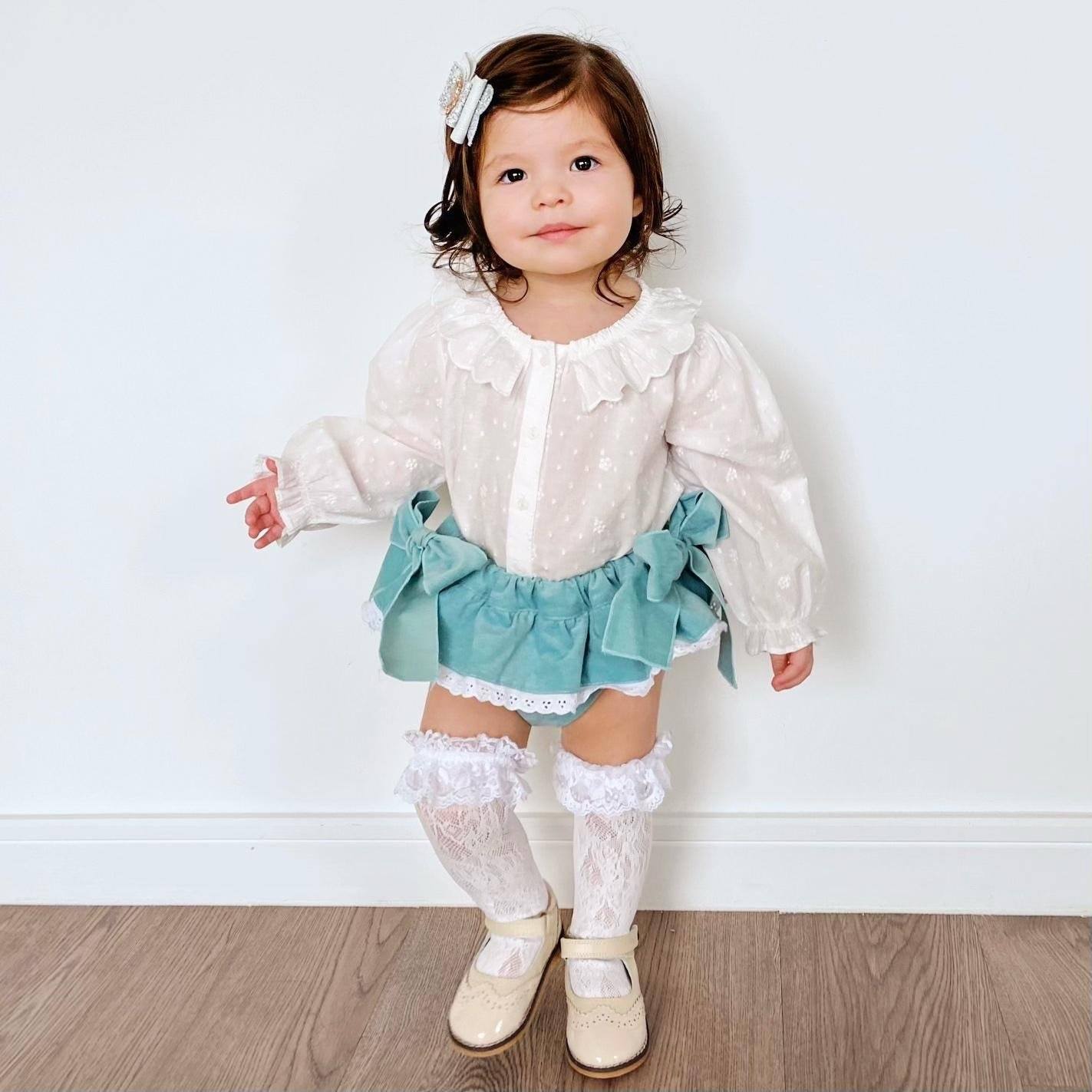 Phi | Sage Green Velvet Bow Bloomers – Millie and John